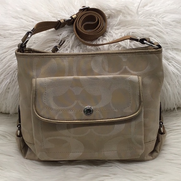 Coach | Bags | Coach Beige Signature Print Crossbody Bag | Poshmark